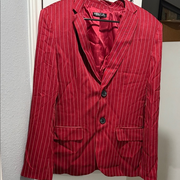 SHEIN | Jackets & Coats | Shein Red Pinstripe Jacket | Poshmark